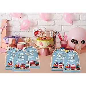 Train Theme Party Favors Bags, Steam Train Railroad Party Gift Bags, Supplies, Decorations, 5 Pack Drawstring Candy Treat Goodies Gift Bags for Kids Birthday Party, Baby Shower Party (A13)