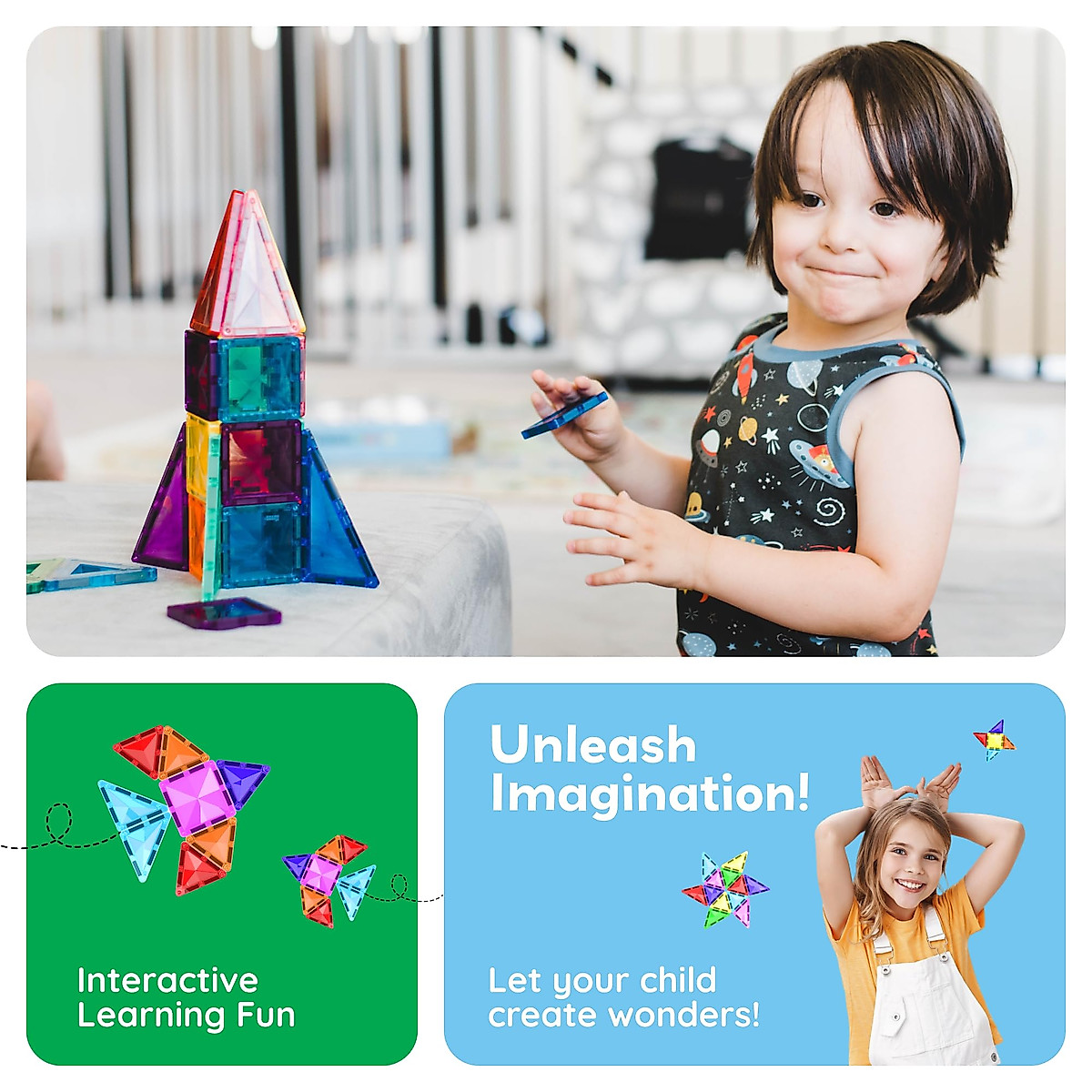 PicassoTiles 100 Pieces Magnetic Tiles Building Blocks Mini Size Diamond Series Magnet Toys Travel Size On-The-Go Construction Sensory Toys Gifts Educational Set STEM Learning Kit Playset PTM100