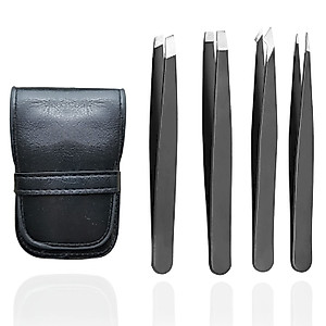 Eyebrow Tweezers Set for Women & Men, 4Pcs Professional Stainless Steel Slanted and Pointed Tweezer Set to Remove Facial Hair, Spl YLT-2 Tweezers - 1