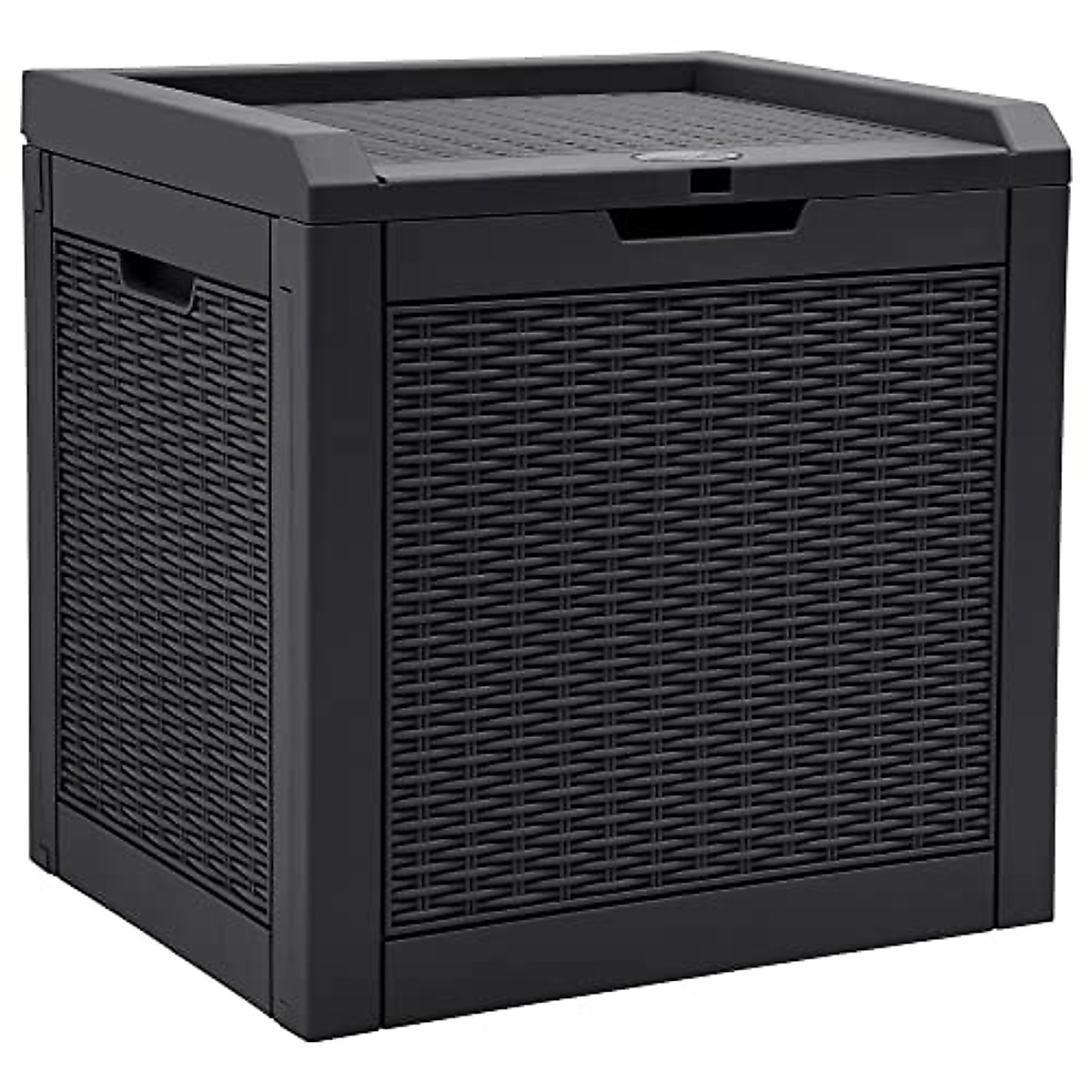 YITAHOME 32 Gallon Rattan Deck Box, Indoor Outdoor Storage Box for Patio Furniture, Pool Accessories, Cushions, Garden Tools, Sports Equipment, Waterproof Resin with Lockable Lid and Side Handles (Black)