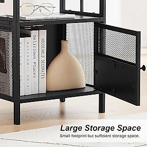 MNEETRUNG End Table with Charging Station, Side Table with USB Ports and Outlets, Bedside Tables with Door, 3-Tier Nightstand for Small Space, Living Room, Bedroom, Black