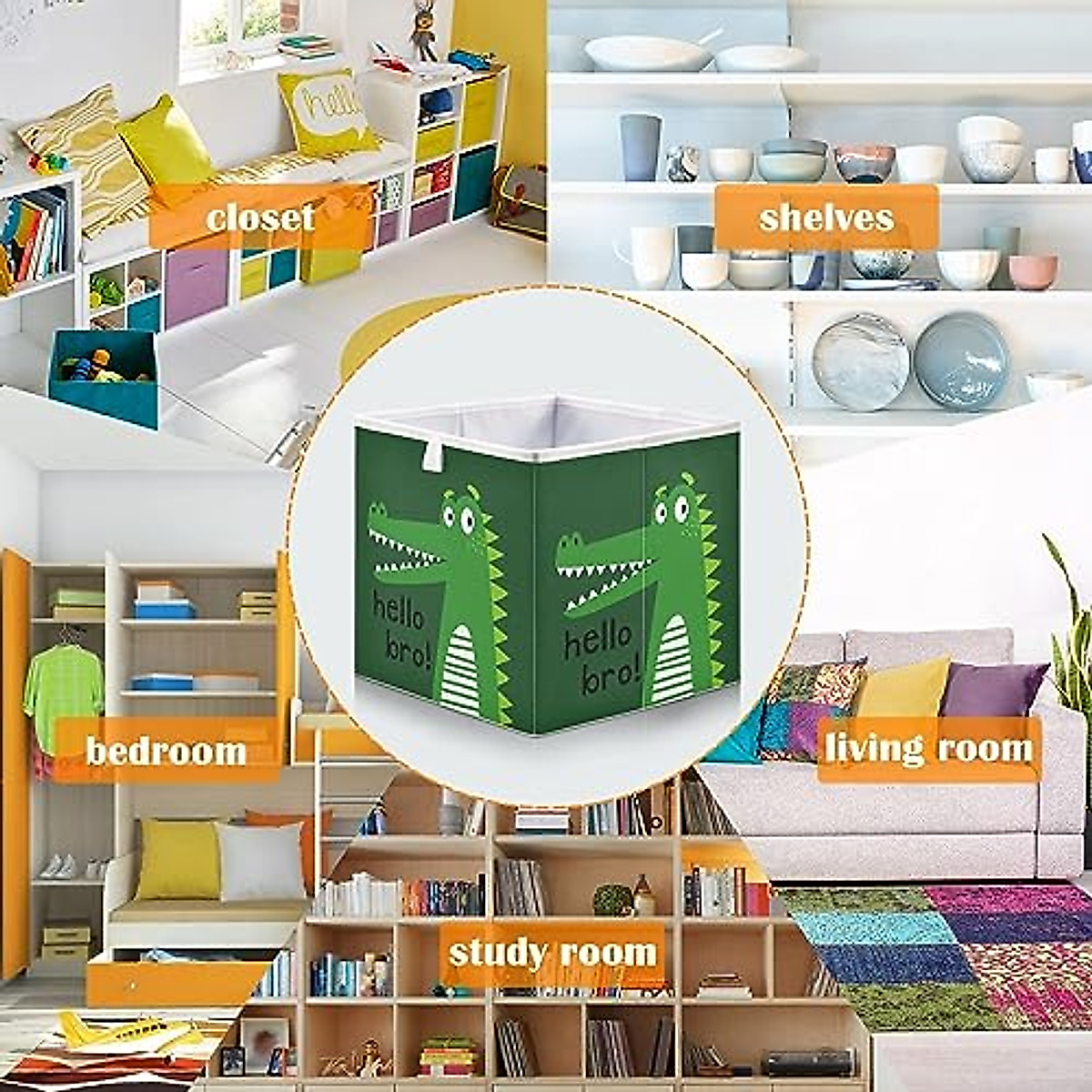 Emelivor Cute Alligator Cube Storage Bin Fabric Storage Cubes Collapsible Foldable Storage Baskets Organizer Containers for Shelves Nursery Closer Bedroom Home,11 x 11inch