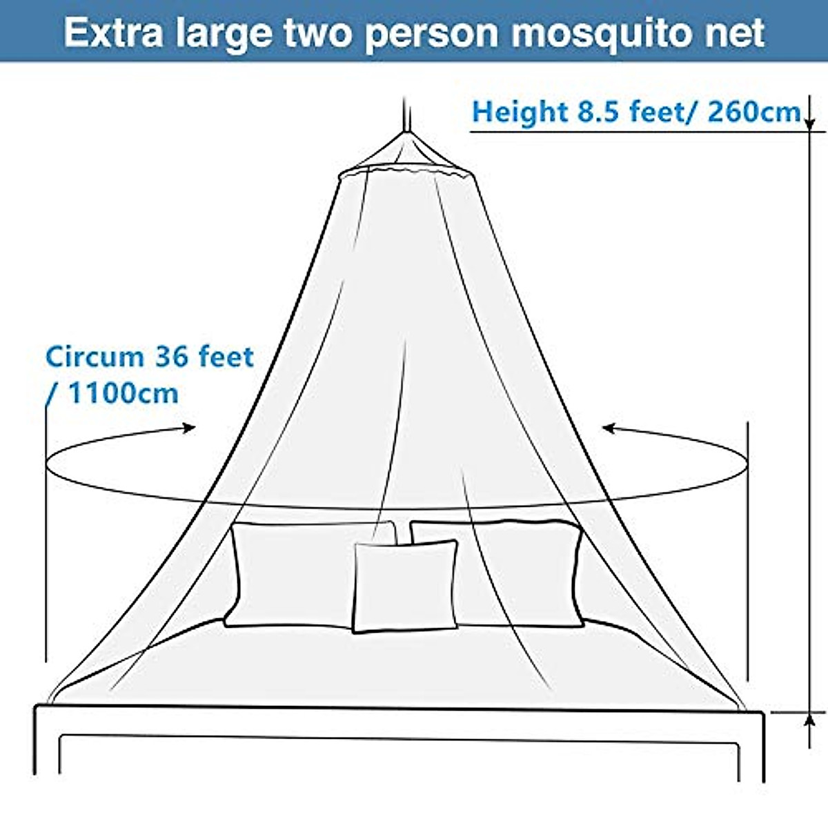 Mosquito Net, Bed Canopy Hanging Circular Curtain Netting for Single to King Size, Quick Easy Installation, Use to Cover The Baby Crib, Kid Bed, Girls Bed Or Full Size Bed
