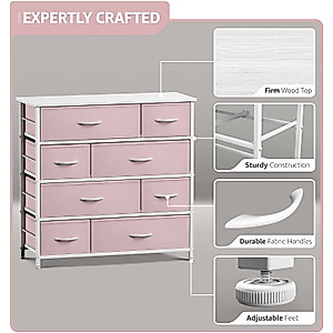 Sorbus Dresser with 8 Drawers - Furniture Storage Chest for Kid’s, Teens, Bedroom, Nursery, Playroom, Clothes, Toys - Steel Frame, Wood Top, Fabric Bins (Pink)