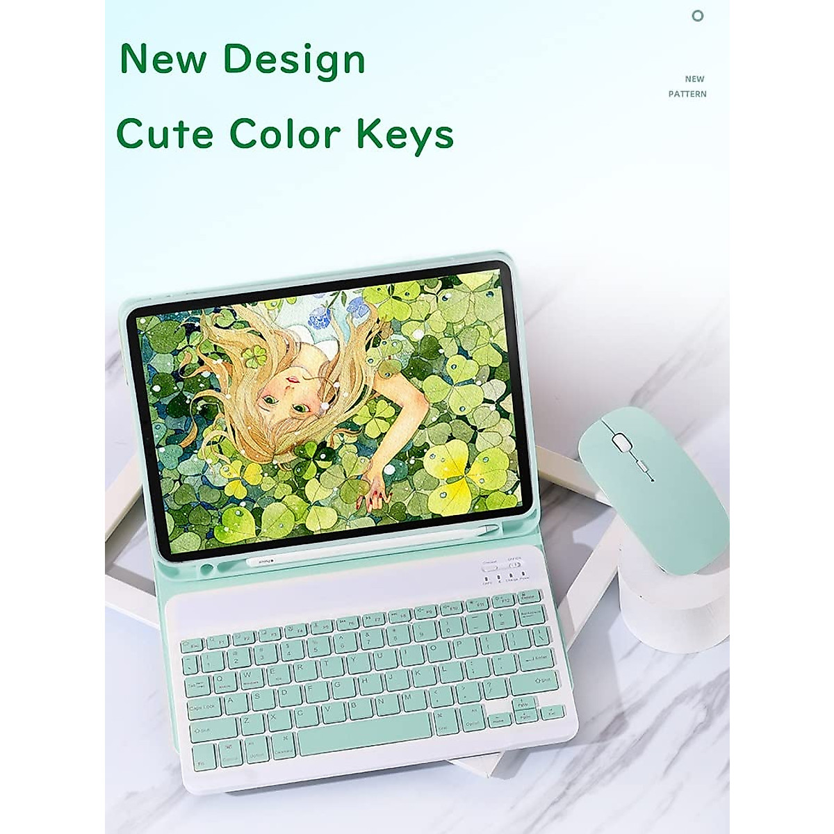 YEEHi Color Keyboard for iPad Mini 5th Generation iPad Mini 4 Keyboard Case with Mouse Cute Detachable Removable Wireless Bluetooth Keyboard Cover for iPad Mini 5 Mini 4 (Purple)