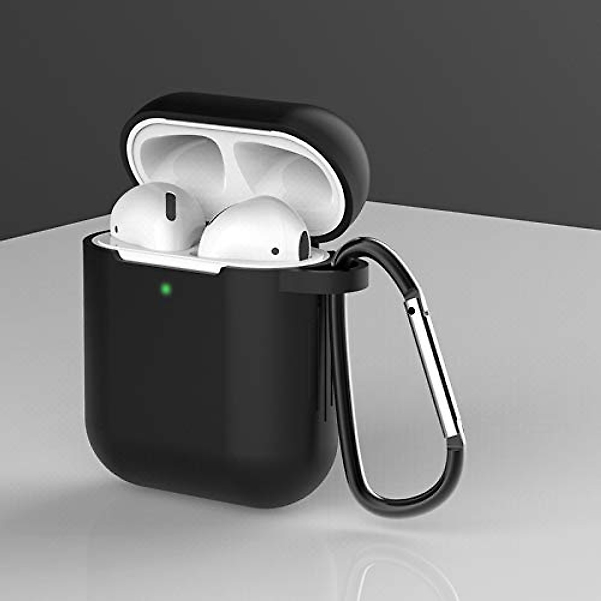Antetek Compatible for AirPods Case with Keychain,Silicone Protective Cover Accessories Compatible with Apple AirPods 1st and 2nd Generation,Support Wireless Charging Shockproof (Black)