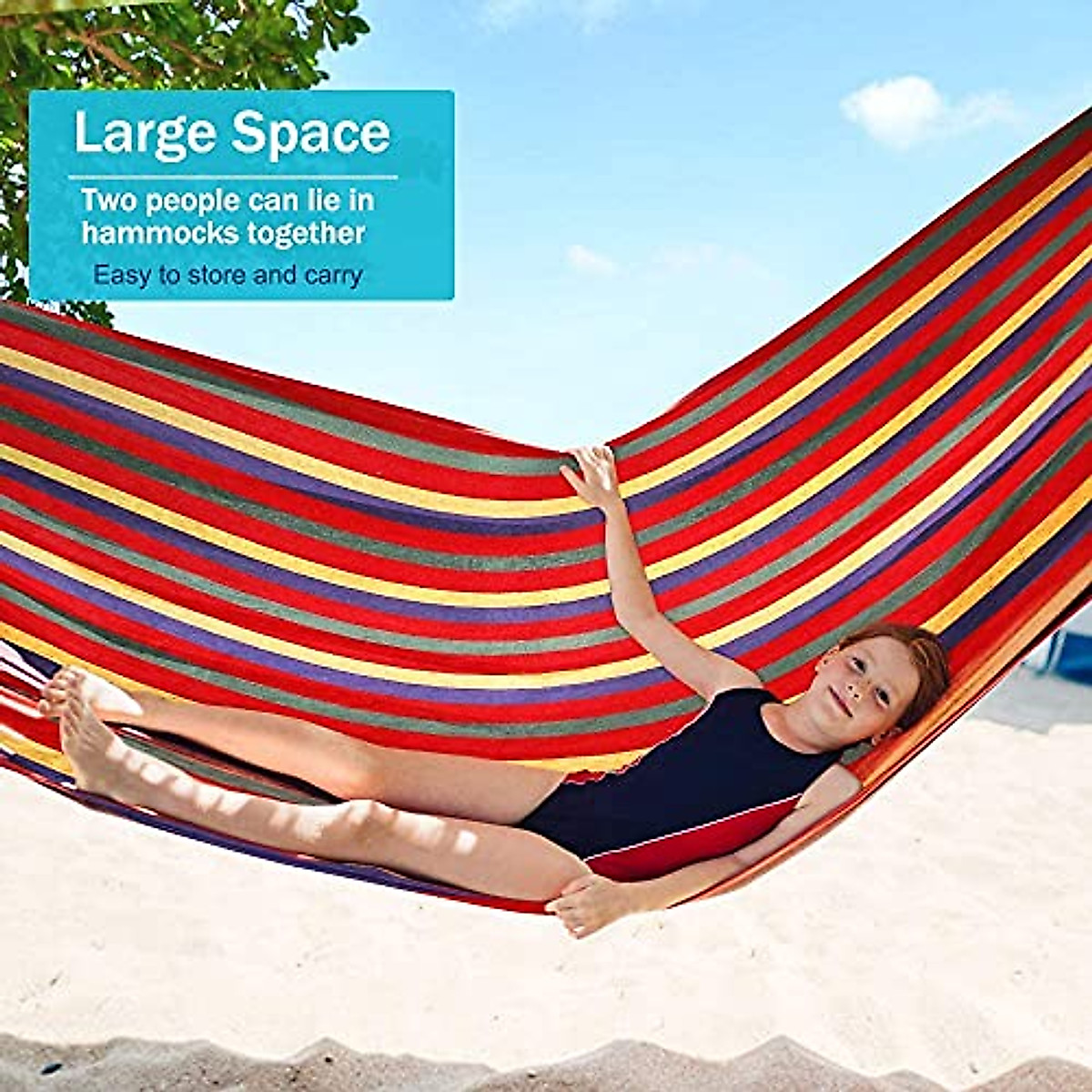 Outerman 275 x 155 cm Camping Hammock, Hammocks Thickened Durable Canvas Fabric with 550lb Load Capacity, Two Anti Roll Balance Beam and Sturdy Metal Knot Tree Straps for Travel, Beach, Backyard etc.