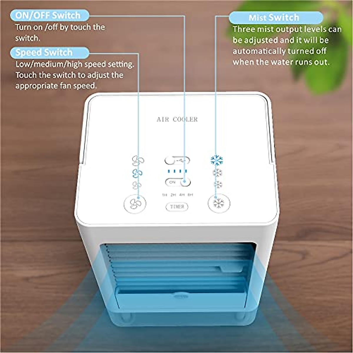 Personal Air Cooler, Portable Air Conditioner Fan with 1/2/4/8H Timer, Operated 3 Wind Speeds & 3 Refrigeration, Ice Cooler Fan for Home Bedroom Office Outdoor