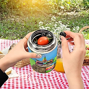CUPADA Beach Cat Unicorn Food Jar, Tropical Palm Tree Insulated Hot Food Jars Vacuum 17OZ with Folding Spoon for Work Trip Picnic Camping