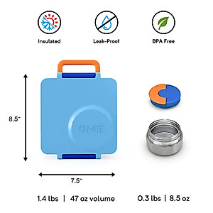 OmieBox Bento Box for Kids - Insulated Lunch Box with Leak Proof Thermos Food Jar - 3 Compartments, Two Temperature Zones (Sky Blue) (Single) (Packaging May Vary)