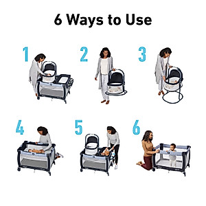 Graco Pack 'n Play Day2Dream Bassinet Playard | Features Portable Bedside Bassinet, Diaper Changer, and More, Mills