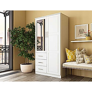 Palace Imports Metro 100% Solid Wood Wardrobe with Mirror, White