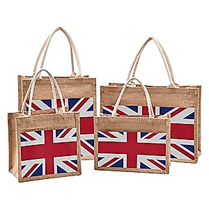 ALAZA Union Jack British Flag Fashion Jute Tote Bags Women Grocery Shopping Bags with Handles for Outdoor Travel 14.2 x 12.6 x 7.1 inches