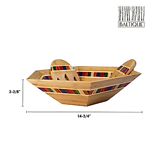 Baltique Marrakesh Collection 14" Salad Serving Bowl with Salad Hands, Bamboo and Colored Birch Wood