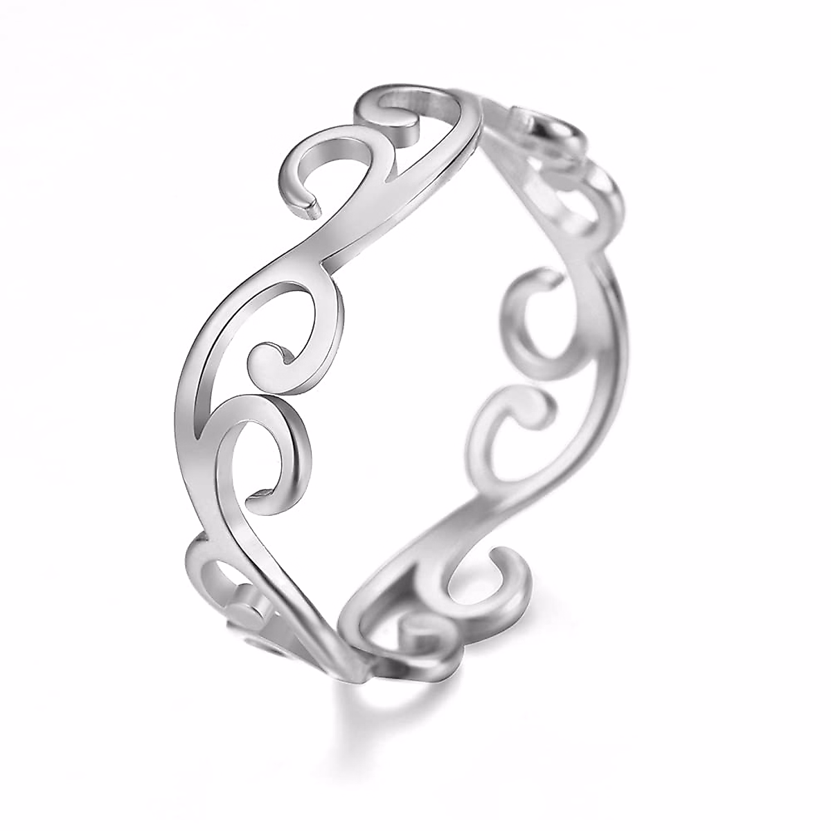 Amaxer Vintage Filigree Flower Ring Women Girls Stainless Steel Romantic Rose Casual Rings Jewelry for Lady Girls (Silver, 10)