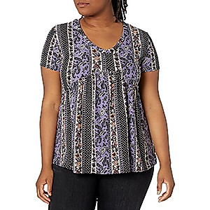 Star Vixen Women's Short Sleeve Babydoll Top with V Neck, Plum Wallpaper, S
