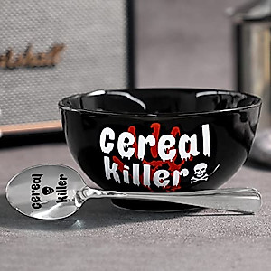 Nefelibata Halloween Black Cereal Killer Bowl and Spoon Set Father's Day Man‘s Birthday Retirement Engraved Funny Gift for Him Papa's Grandfather's Uncle's Friend's Present Set of 2