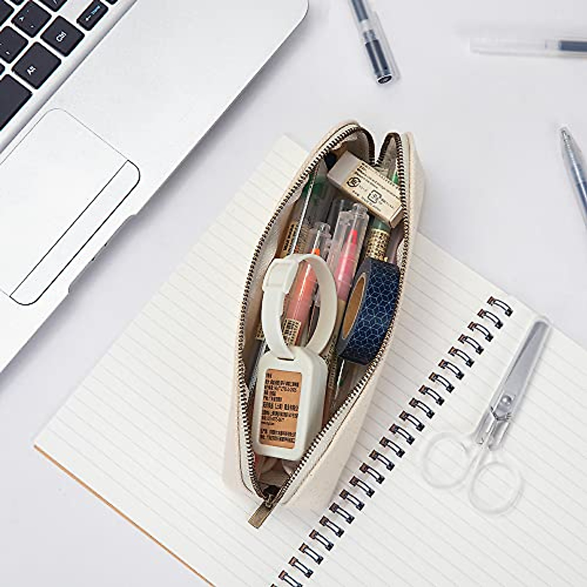 【YONBEN】Canvas pencil case cartucheras para mujer makeup brush bag simple multifunctional pencil bag (Beige, S)