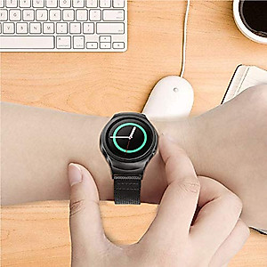 Fintie Band Compatible with Gear S2, Soft Woven Nylon Adjustable Replacement Sport Strap with Adapters Compatible with Samsung Gear S2 SM-R720 SM-R730 Smart Watch (Black)