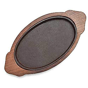 Zifron Wood Store Wooden Sizzler Plate with Oval Base/sizzler Plate with Wooden Stand/sizzler Dish 13"X 7", Brown,
