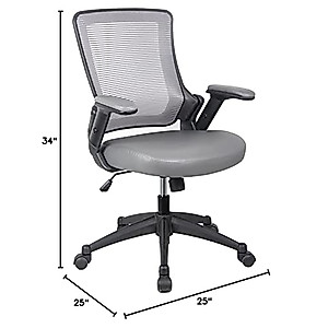 Techni Mobili Height Adjustable Arms Mid-Back Mesh Task Office Chair, 25" W x 25" D x 34" H, Gray