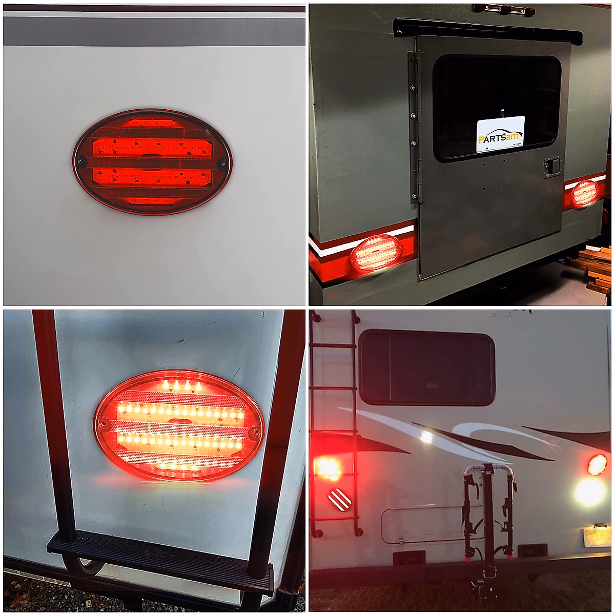 Partsam 2Pcs 8.5" Oval Led Tail Lights 40LED Red for Trailer RV Motorhome Airstream Oval Led Stop Turn Tail Lights Surface Mount Taillights Replacement Lights IP68 Submersible w/Mounting Gaskets