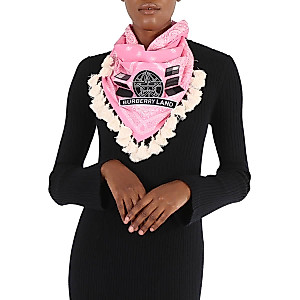 BURBERRY Candy Pink Badge Applique Tassel Cotton Bandana Scarf