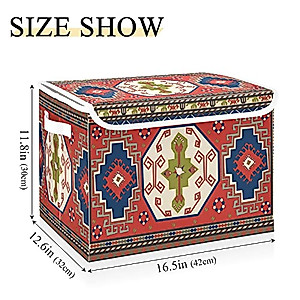 linqin Towel Storage Box with Lid for Shelves Persian Carpet Tribal Texture Storage Containers Collapsible Photo Box