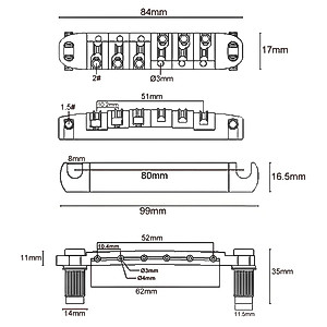 JD.Moon Roller Saddle Bridge ABR-1 Tune-o-matic Bridge Tailpiece Bridge For Les Paul Guitar (Black)