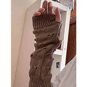 POHADON Fairy Grunge Gloves Alt Emo Goth Accessories Fingerless Ripped Long Sleeve Arm Warmers Y2k Gyaru Arm Sleeve Harajuku Egirl (One Size,Brown)