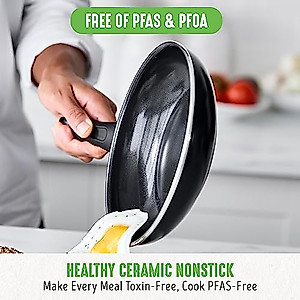 GreenLife Soft Grip Healthy Ceramic Nonstick 16 Piece Kitchen Cookware Pots and Frying Sauce Saute Pans Set, PFAS-Free with Kitchen Utensils and Lid, Dishwasher Safe, Black Diamond