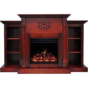 Cambridge Savona 72'' Electric Fireplace with Enhanced Charred Log Insert | Multi-Color Flame | for Rooms up to 210 Sq.Ft | Remote | Cherry Mantel | Dual Heat Settings | Timer