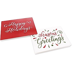 48 Pack of Christmas Winter Holiday Family Greeting Cards - Assorted Christmas Greetings Red Green Design - Boxed with 48 Count White Envelopes Included - 4.5 x 6.25 Inches