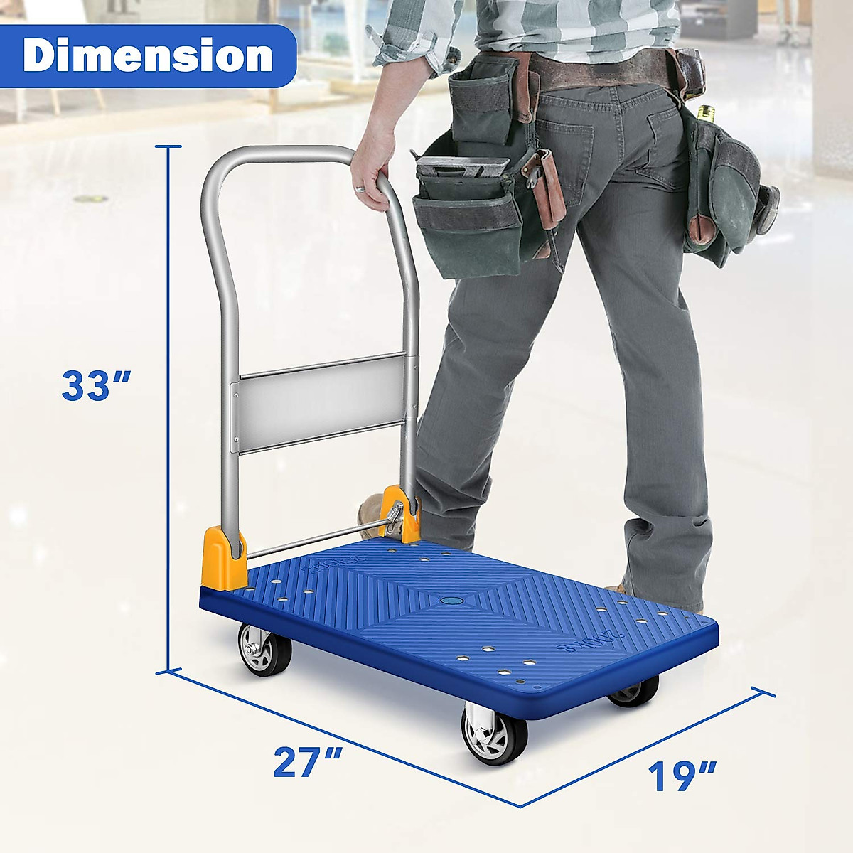 Platform Truck with 440lb Weight Capacity and 360 Degree Swivel Wheels, Foldable Push Hand Cart for Loading and Storage, Blue