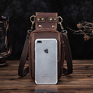 Le'aokuu Mens Genuine Leather Coffee Fanny Small Messenger Shoulder Satchel Waist Bag Pack (V832 DB)