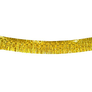 Blukey 10 Feet Long Roll Gold Foil Fringe Garland - Pack of 1 | Shiny Metallic Tassle Banner | Ideal for Parade Floats, Bridal Shower, Wedding, Birthday | Wall Hanging Fringe Garland Banner