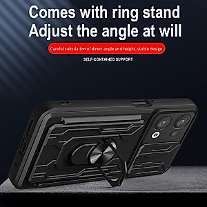 CCSmall for Oppo Reno 8 Pro Case Sliding Window Case with Card Holders, Cover with Slide Camera Protection Built-in Magnetic Kickstand Case for Oppo Reno 8 Pro 5G LJK Black