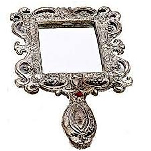 Garden Of Arts Aluminium Metal Silver Antiqe Style Hand Mirror
