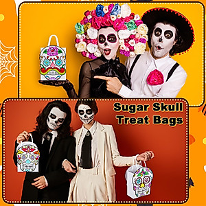 Humyoun 24 Sets Color Your Own Sugar Skull Treat Bags DIY Dia De Muertos Paper Bags Make Your Own Day of the Dead Gift Bags Sugar Skull Treat Bag for Day of the Dead Crafts Dia De Muertos Party Favors