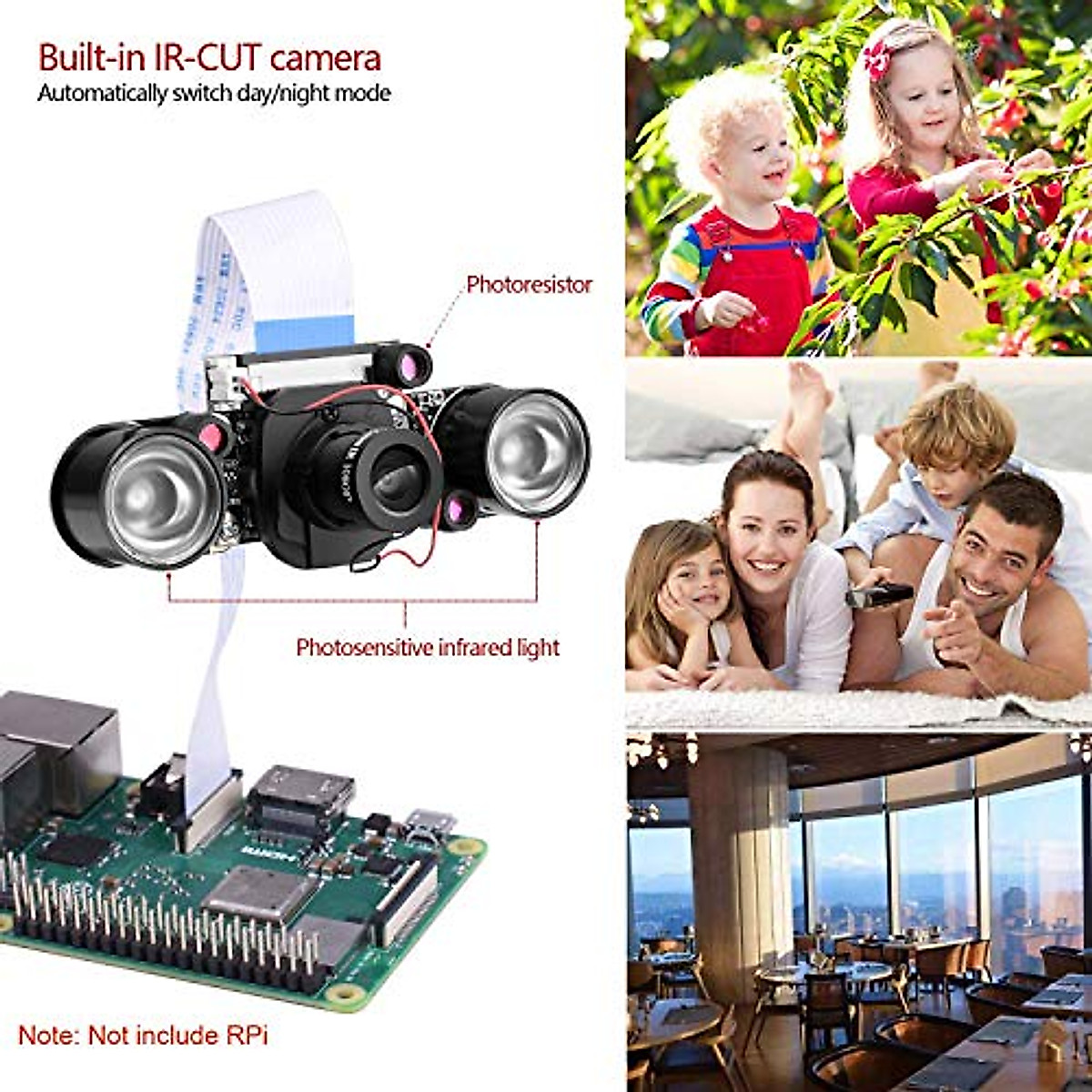 for Raspberry pi Camera Day & Night Vision, IR-Cut Video Camera 1080p HD Webcam 5MP OV5647 Sensor for Raspberry Pi RPi 4 3 B B+ 2B 3A+ 2 1 Zero W by Longruner