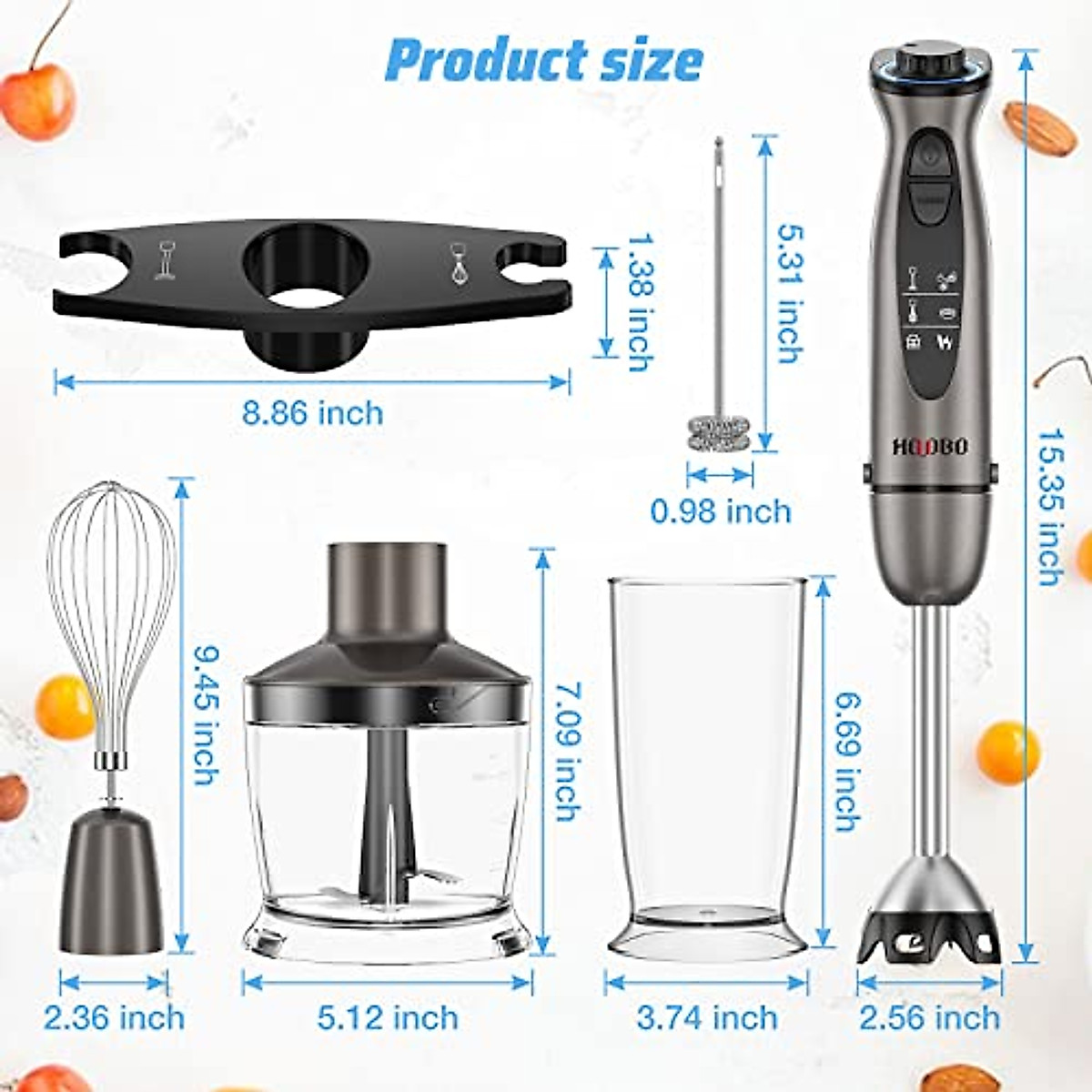 Immersion Blender 7-in-1 1000W Powerful Scratch Resistant Hand Blender, Stick Blender Handheld, 12 Speed and Turbo Mode, Low-Noise, with Beaker Chopper Whisk Milk Frother, BPA-Free