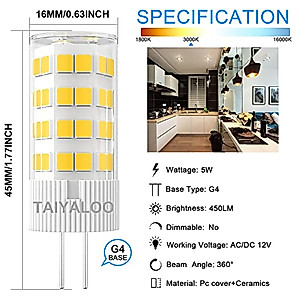 G4 LED Bulb 12V AC/DC 5W Equivalent to 40W Halogen Bulb, T3 JC Type Bi-Pin Base, Warm White 2700K G4 Bulb for Outdoor Landscape Lighting Deck Stair Step Path Paver Lights, Home Lighting, (6 Pack)