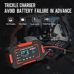 NEXPEAK NC101 Car Battery Charger, Smart Battery Trickle Charger 12V 6A Automotive Battery Maintainer Desulfator with Temp Compensation for Car Truck Motorcycle Lawn Mower Marine Lead Acid Batteries