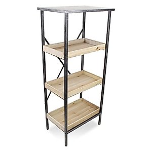 Cheung's Storage Rack Metal 4 Tier Shelf with 3 Wooden Shelves, Black, Gray