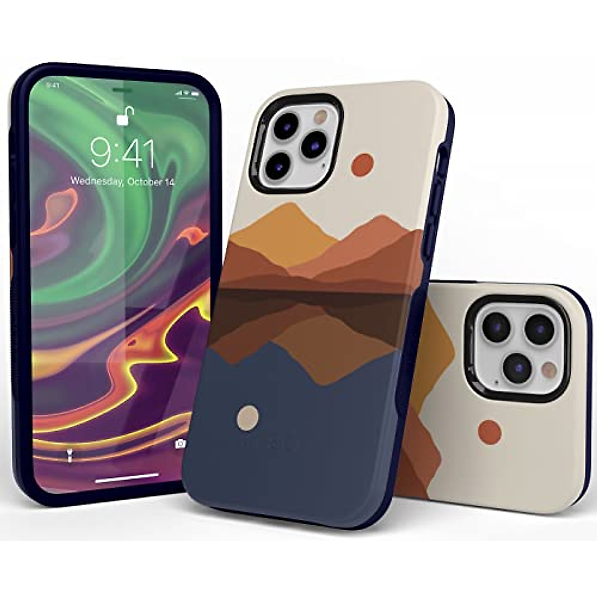 Casely iPhone 12/12 Pro Case | Compatible with MagSafe | Opposites Attract | Day & Night Colorblock Mountain Case