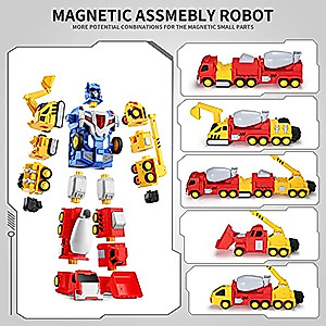 SNAEN Toys for 3 4 5 6 7 Year Old Boys - Construction Vehicles Transform Robot Kids Toys, STEM Building Toddler Toys for Kids Ages 4-8 w/Pull-Back Toys, 5-in-1 Trucks Gifts for Boys Girls