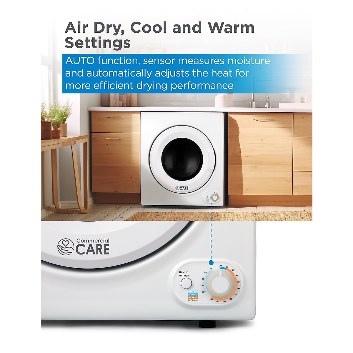 Commercial Care 3.5 Cu. Ft. Portable Dryer, 120V Electric Dryer for Clothes, Front Loading Dryer Machine Holds Up To 13.2 lbs. or 6 kg. of Laundry, Stainless Steel Drum, 1500 Watts, White