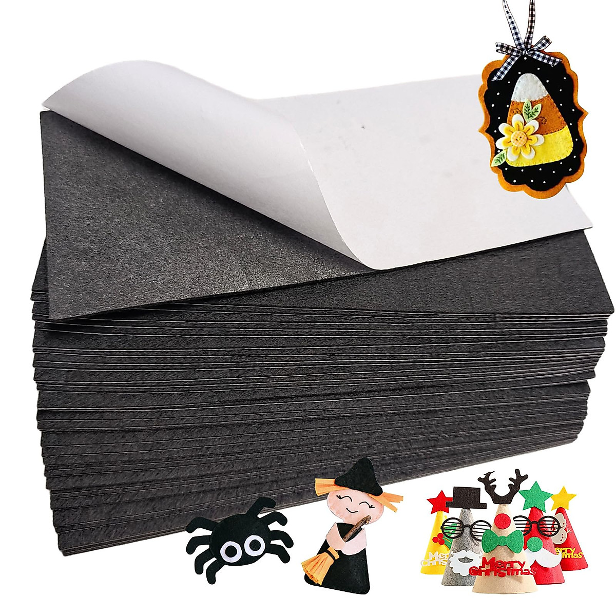 Jtnohx Self Adhesive Felt Sheets, Adhesive Backed Felt, 33 Pcs 4" x 8" Felt Adhesive, Sticky Back Stiff Felt for Crafts DIY Sewing School Projects Decoration (Black)