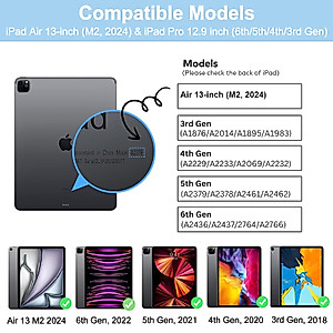 Keyboard Case for iPad Pro 12.9 inch 6th/5th/4th/3rd Gen & iPad Air 13 inch (M2) 2024, 7 Color Backlit & Magnetic Detachable Wireless Keyboard, Smart Flip Cover with Pencil Holder, Auto Sleep/Wake