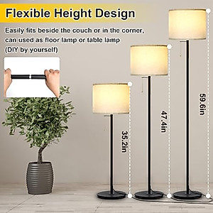 Modern Floor Lamp for Living Room Traditional Farmhouse Floor Lamps Mid-Century Pole Lamp with Linen Lamp Shade, Standing Tall Floor Lamps for Bedrooms and Office (Black+Metal Pole)